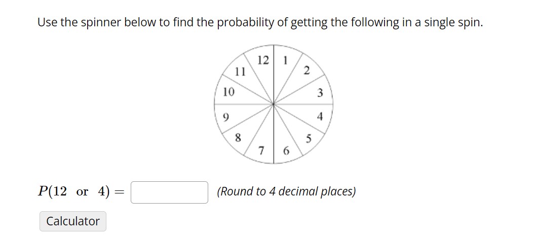 Solved Use the spinner below to find the probability of | Chegg.com