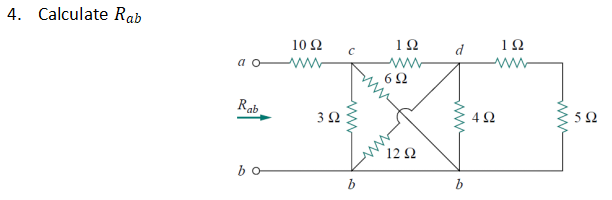 Solved 4. Calculate Rab 10 Ω αο-Λ- 1Ω C d 1Ω ΑΛΛΑ 6 Ω Rab - | Chegg.com