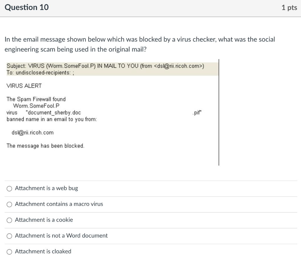 Solved Question 10 1 pts In the email message shown below | Chegg.com