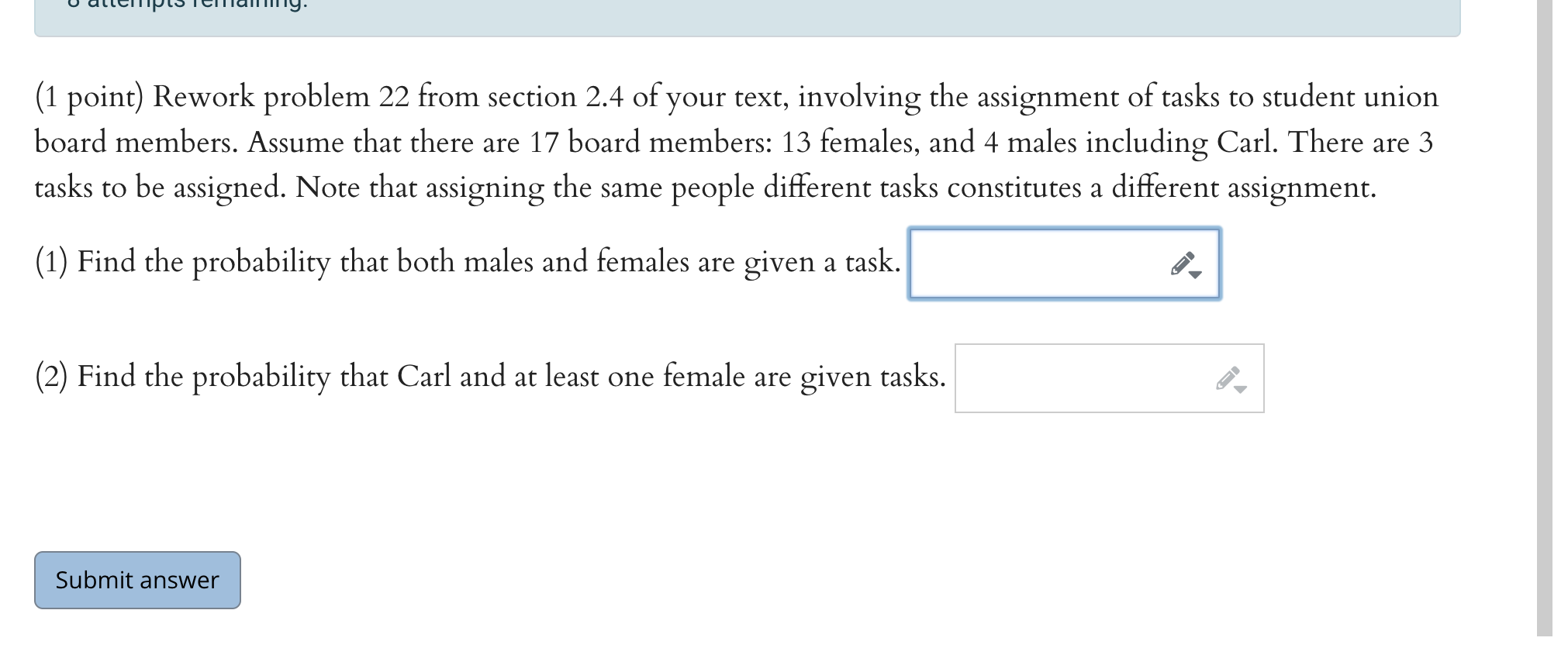 Solved (1 point) Rework problem 22 from section 2.4 of your | Chegg.com