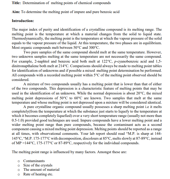 Solved Determine the procedure for the lab (in past tense) | Chegg.com