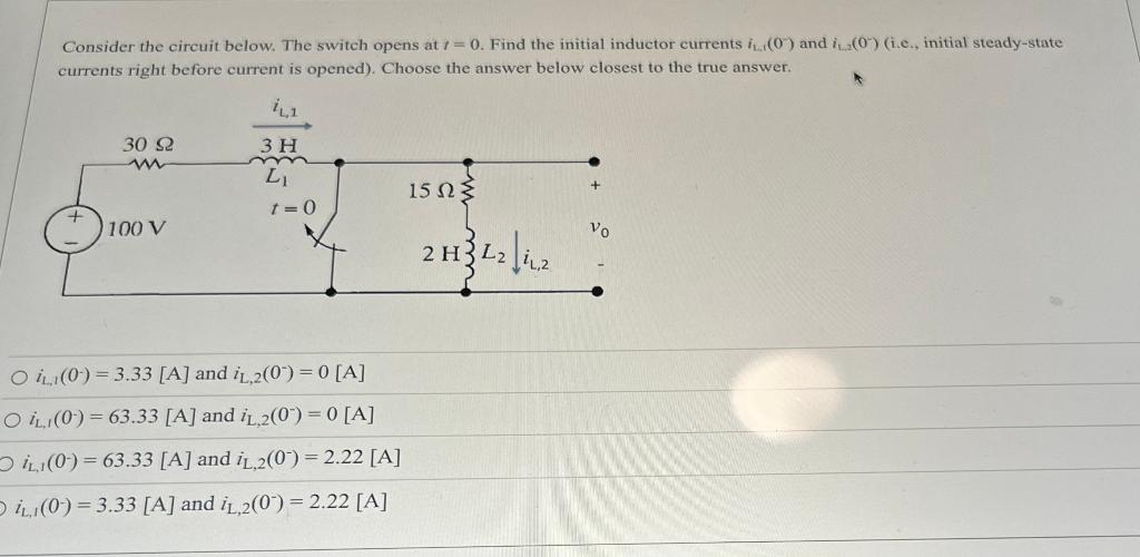 Solved Consider the circuit below. The switch opens at t=0. | Chegg.com