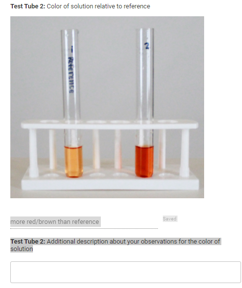 Solved Test Tube 2: Color of solution relative to reference | Chegg.com