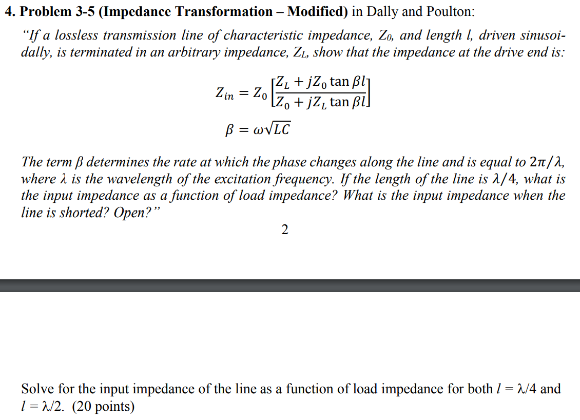 Solved 4. Problem 3-5 (Impedance Transformation - Modified) | Chegg.com