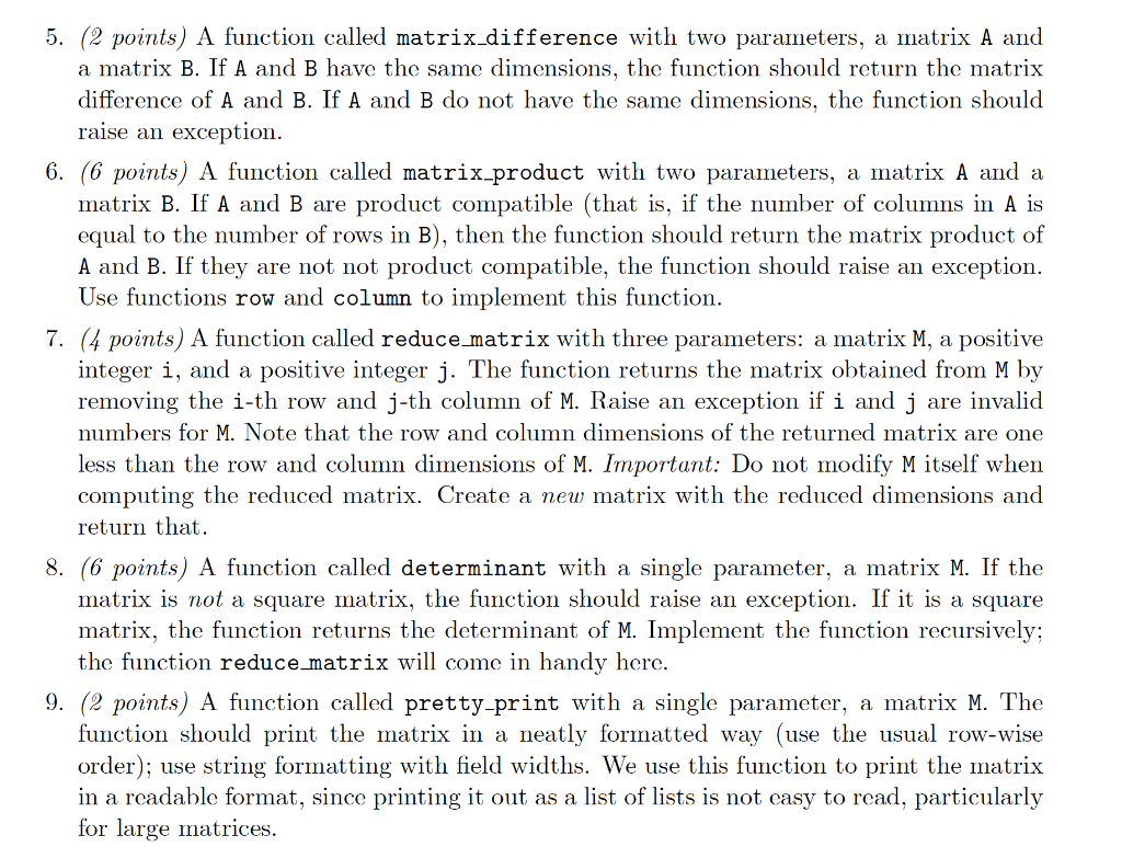 Solved Problem 2 [28 points ] Matrix Operations. This | Chegg.com