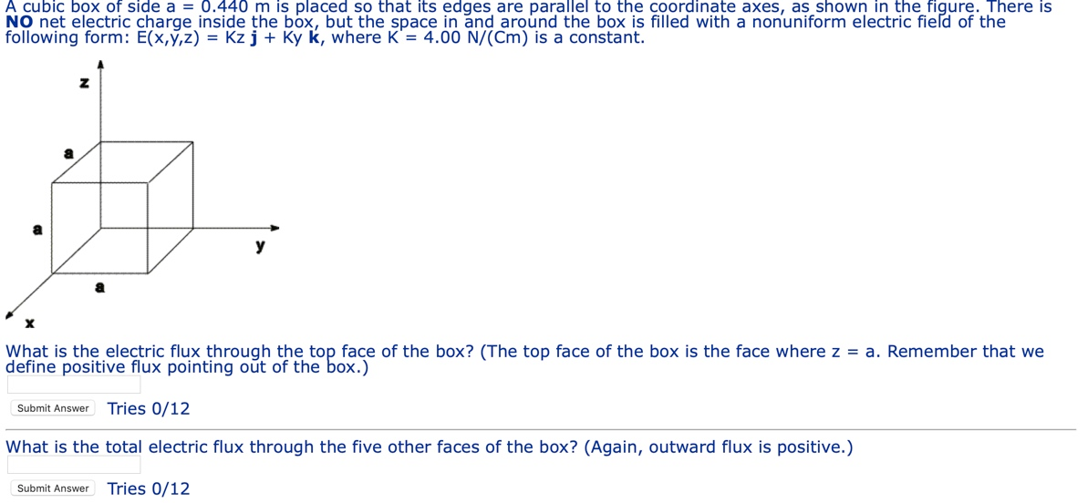Solved A cubic box of side a = 0.440 m is placed so that its | Chegg.com