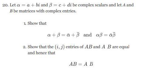 Solved 20. Let a = a + bi and B = c + di be complex scalars | Chegg.com