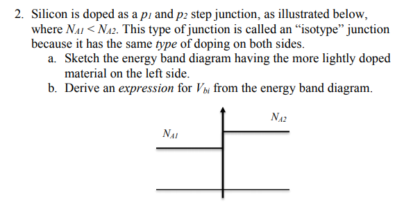 Solved 2. Silicon is doped as a pi and p2 step junction, as | Chegg.com
