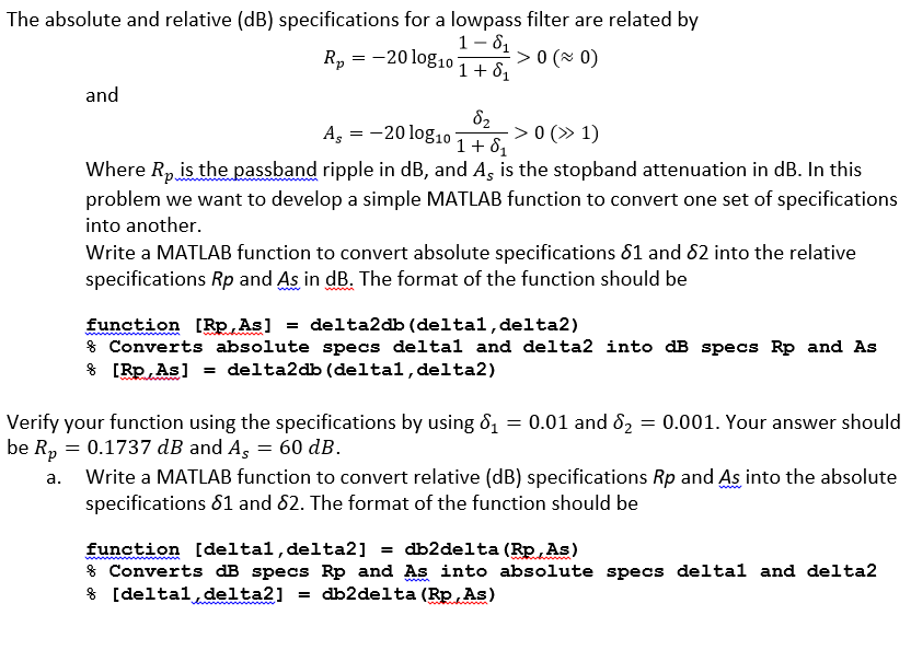 Solved e absolute and relative (dB) specifications for a | Chegg.com