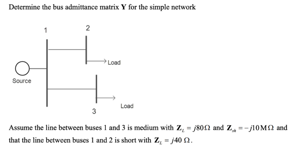 Solved Determine the bus admittance matrix Y for the simple | Chegg.com