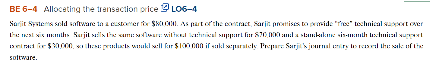 Solved BE 6-4 Allocating the transaction price LO6-4 | Chegg.com