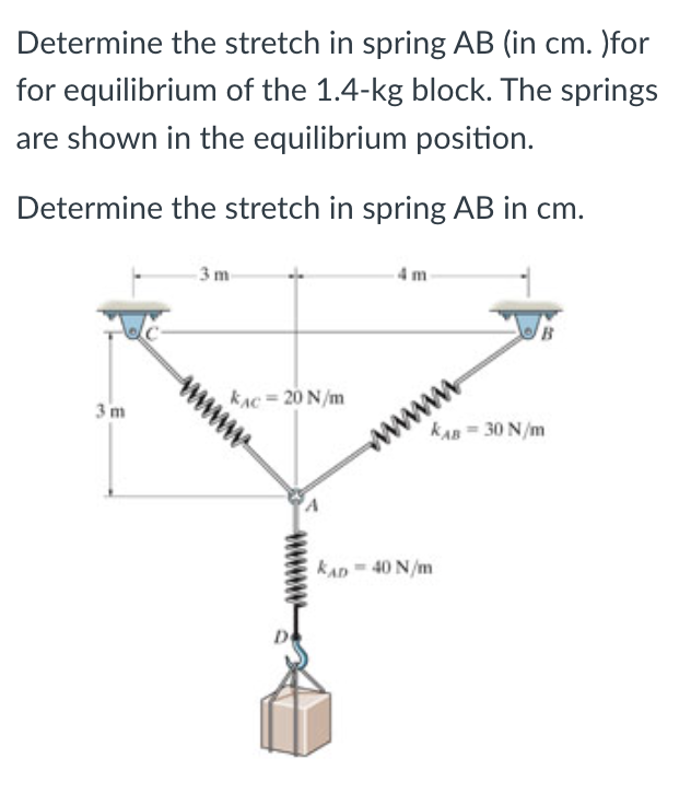 Solved Determine the stretch in spring AB (in cm. )for for | Chegg.com