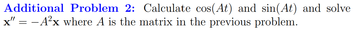 Solved Additional Problem 1: Calculate eAt and solve x' = Ax | Chegg.com Solved Additional Problem 1: Calculate eAt and solve x' = Ax | Chegg.com
