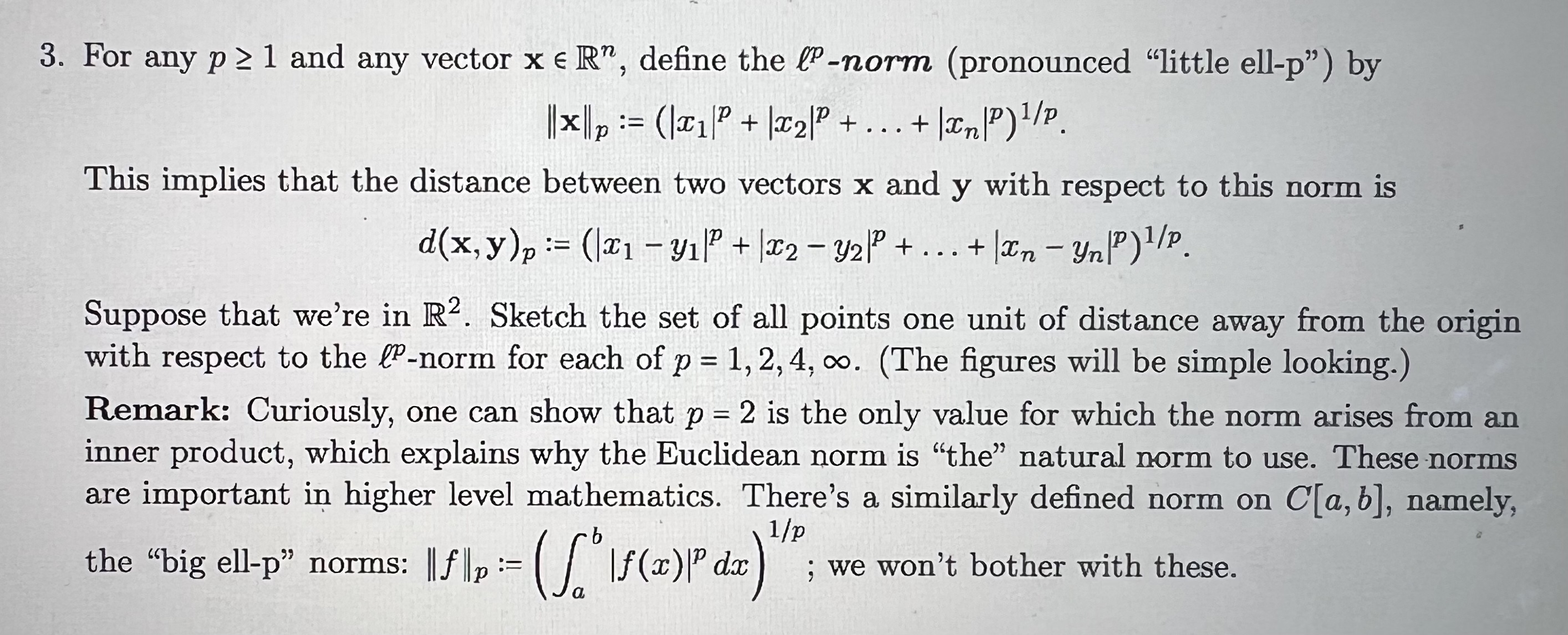 Solved For any p >= 1 ﻿and any vector x in Rn, ﻿define the | Chegg.com