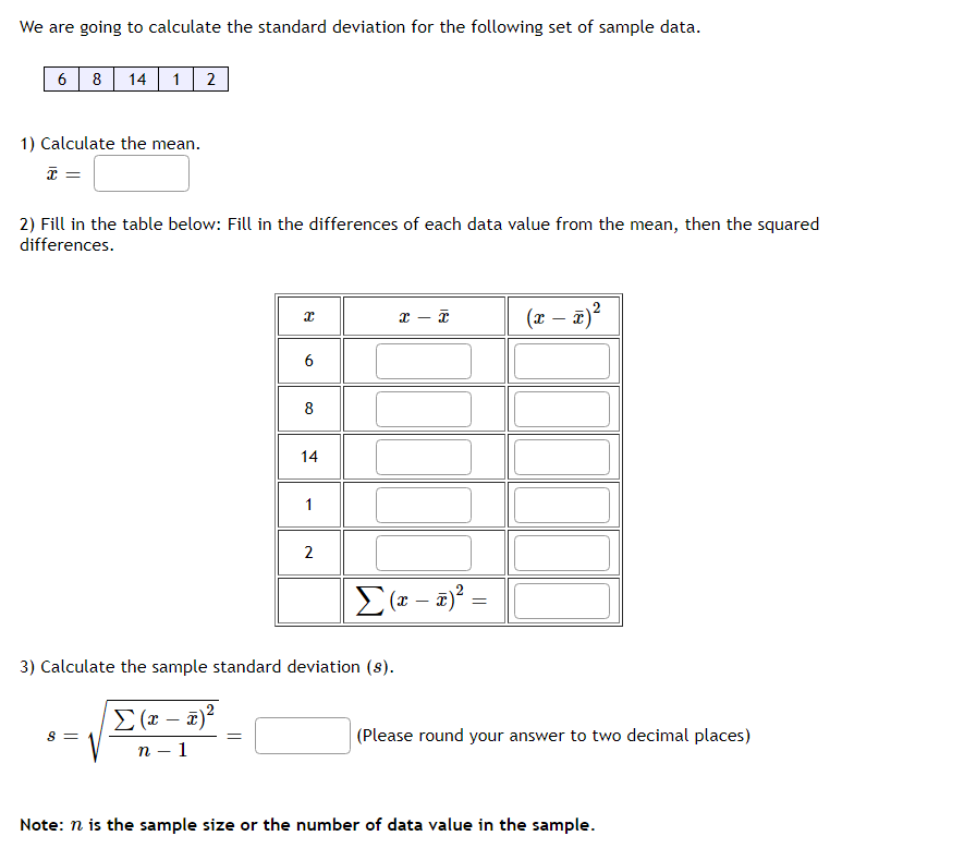 Solved We are going to calculate the standard deviation for | Chegg.com