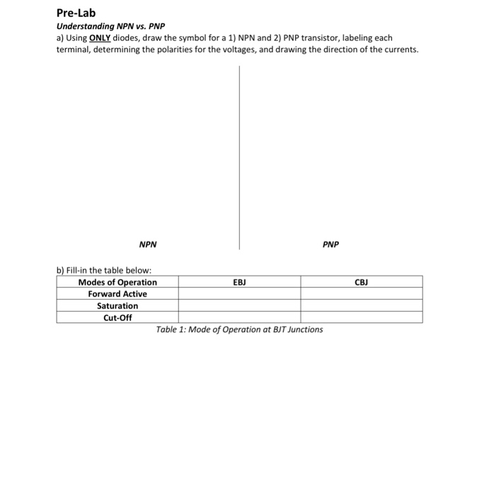 Solved Pre-Lab Understanding NPN vs. PNP a) Using ONLY | Chegg.com