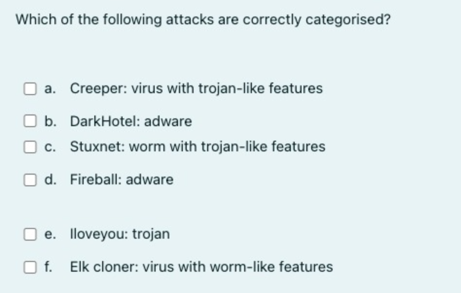 Solved Which of the following attacks are correctly | Chegg.com