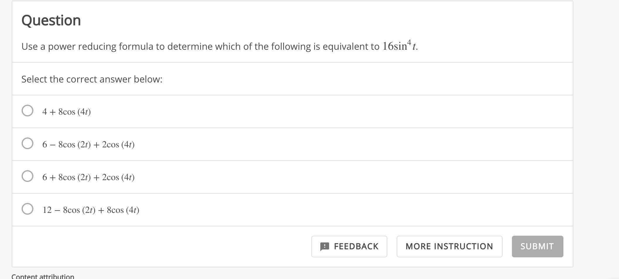 Solved Question Use a power reducing formula to determine | Chegg.com