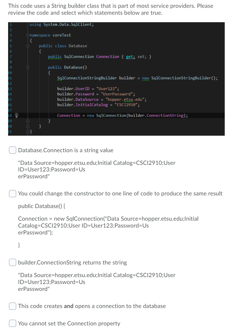 Solved This Code Uses A String Builder Class That Is Part Of 