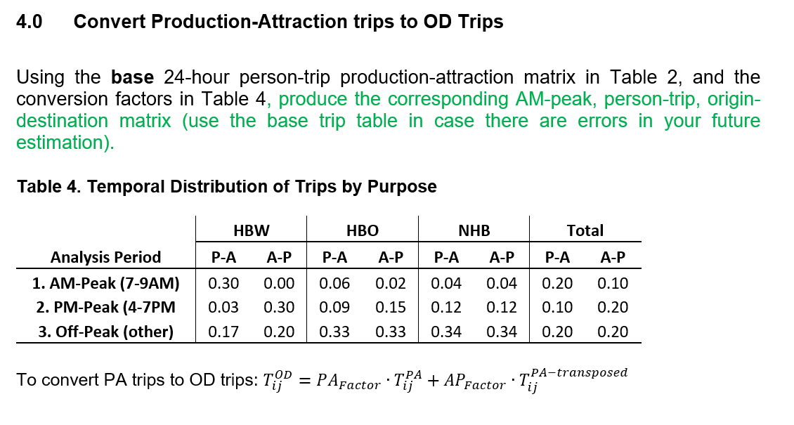 Solved 4.0 Convert Production-Attraction trips to OD Trips | Chegg.com