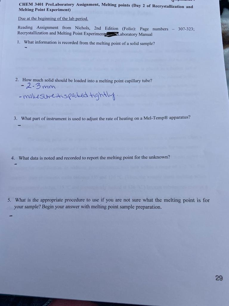 Solved CHEM 3401 PreLaboratory Assignment, Melting points | Chegg.com