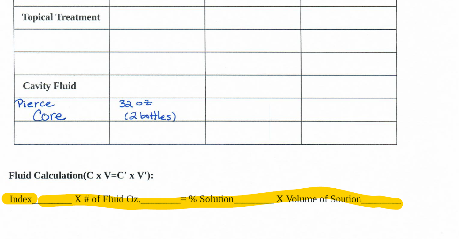 Solved Fluid Calculations (C xV= C1 x V1 ) Embalming: 1 ½ | Chegg.com