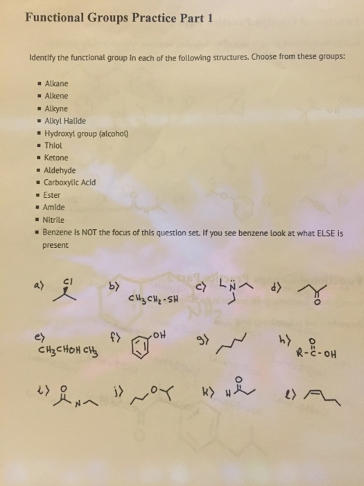 Solved Functional Groups Practice Part 1 Identify the | Chegg.com