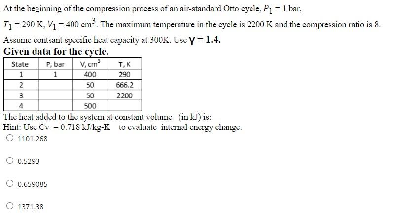 Solved At the beginning of the compression process of an | Chegg.com