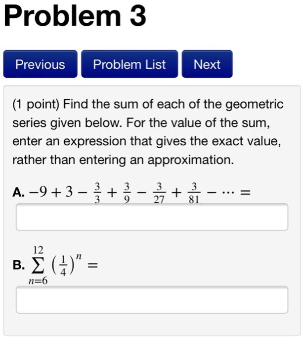 Solved Problem 3 Previous Problem List Next (1 point) Find | Chegg.com
