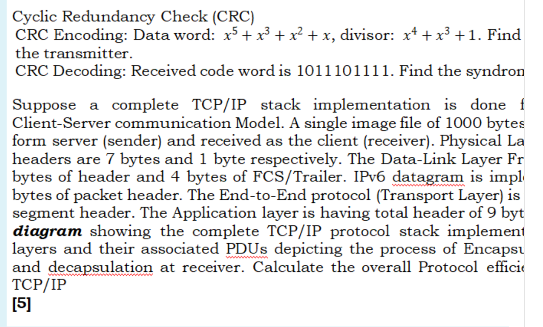Solved Cyclic Redundancy Check (CRC) CRC Encoding: Data | Chegg.com
