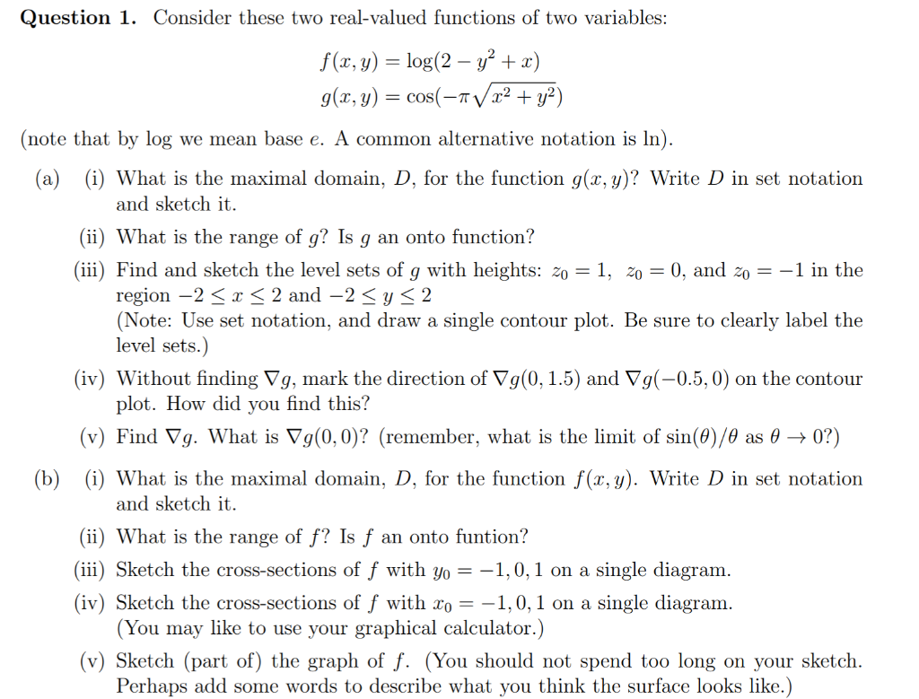Question 1. Consider these two real-valued functions | Chegg.com