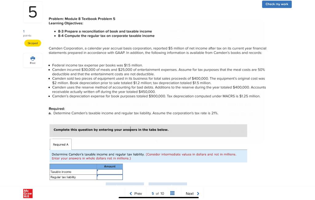 Solved Check my work 5 LO Problem: Module 8 Textbook Problem | Chegg.com
