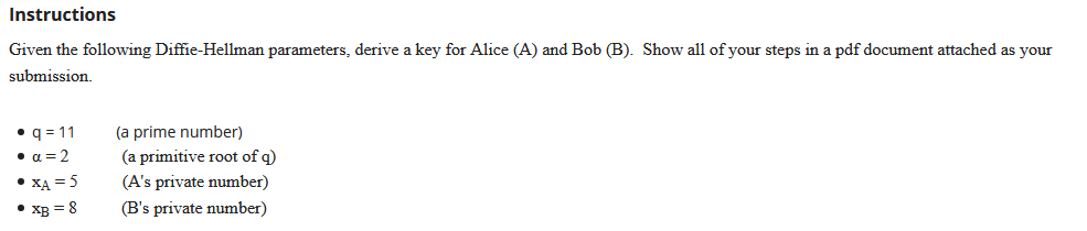 Solved Instructions Given the following Diffie-Hellman | Chegg.com