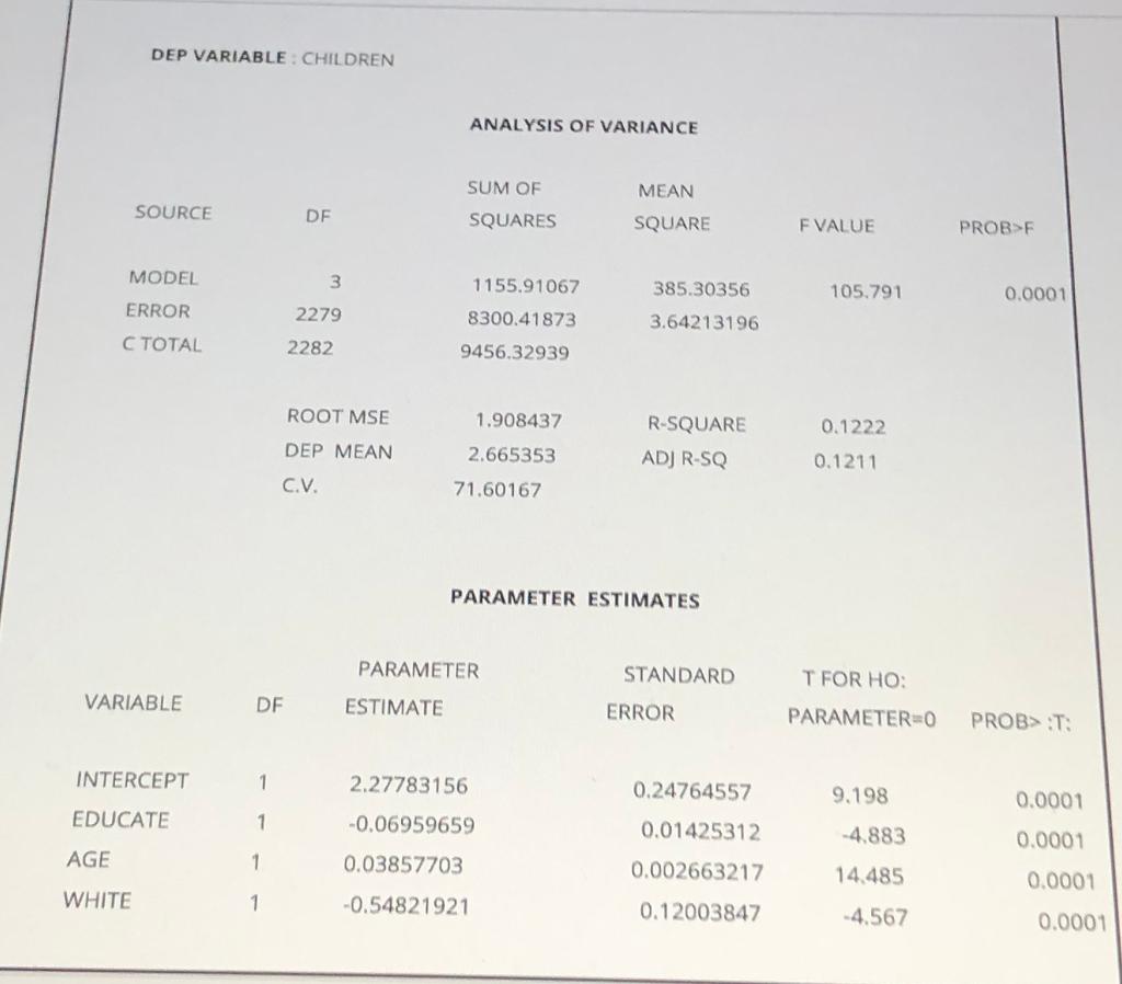 Solved Consider the following computer printout of a | Chegg.com