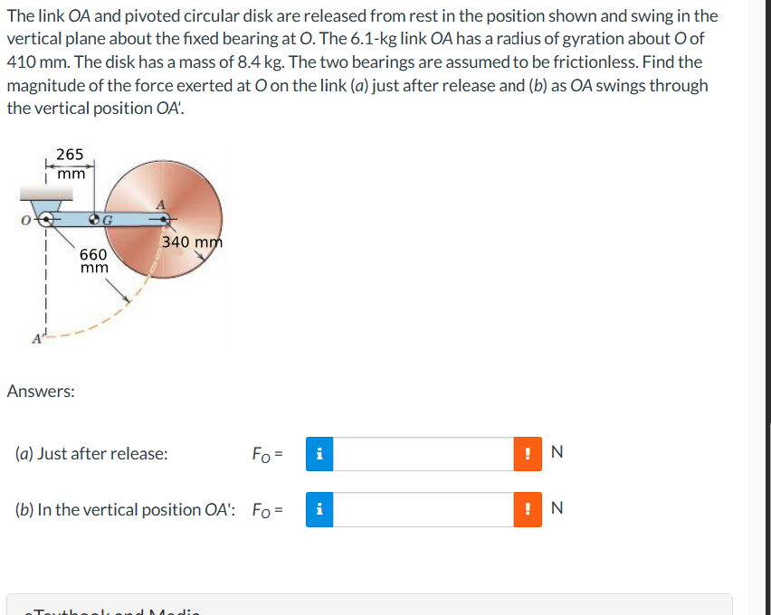 Solved The link OA ﻿and pivoted circular disk are released | Chegg.com