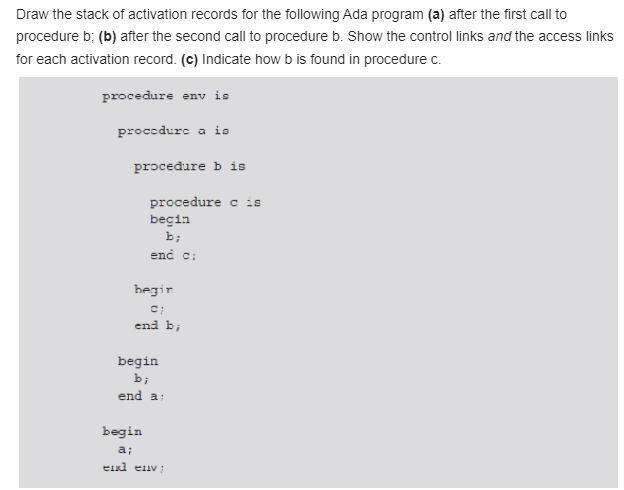 Solved Draw the stack of activation records for the | Chegg.com