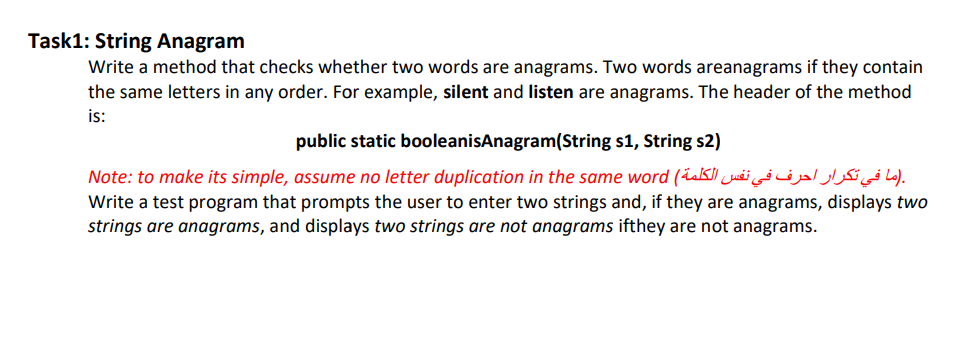 Solved Ask1 String Anagram Write A Method That Checks 