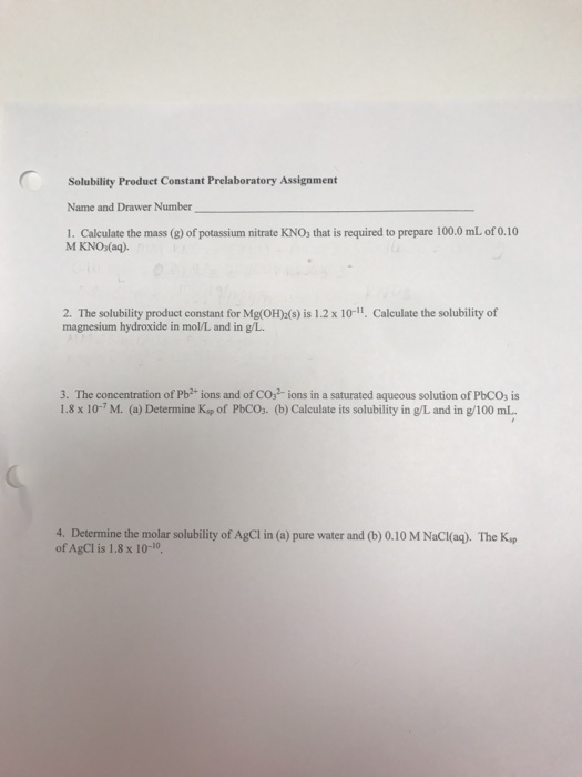 Solved CEXPERIMENT 24: SOLUBILITY PRODUCT CONSTANT | Chegg.com