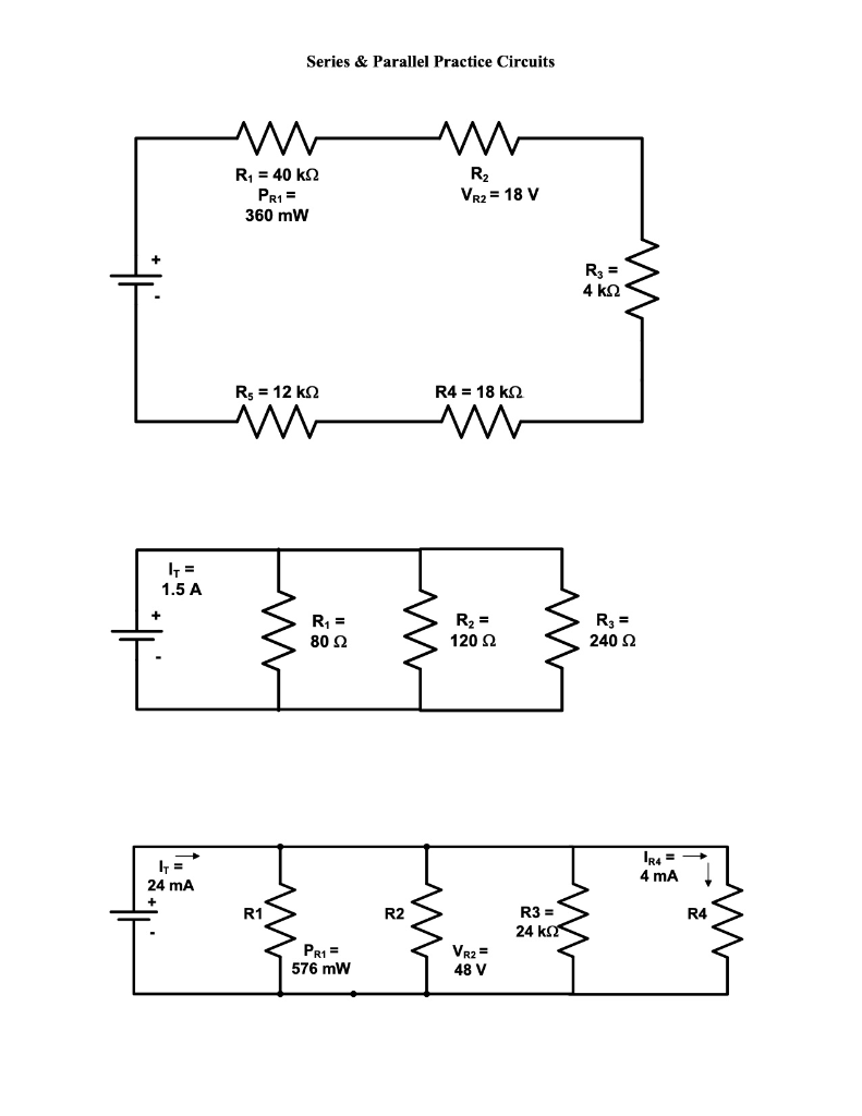 Solved Series & Parallel Practice Circuits R1 = 40 k 2 PR1 = | Chegg.com