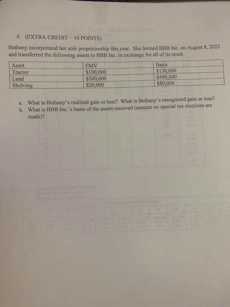 Solved 4. (EXTRA CREDIT - 10 POINTS) Bethany incorporated | Chegg.com