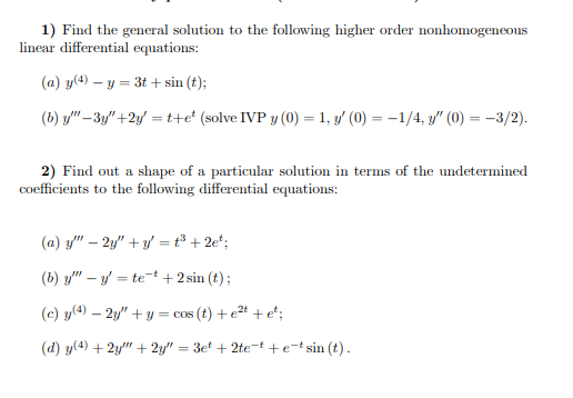 1 Higher Order Homogeneous Linear Differential Chegg