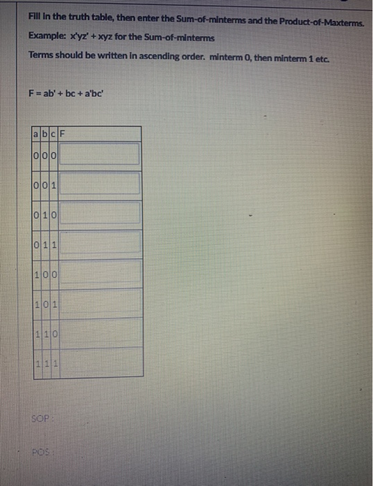 Solved FIll In the truth table, then enter the | Chegg.com