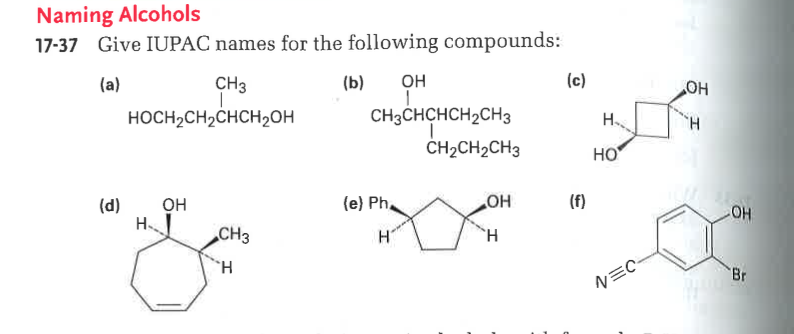 Solved Naming Alcohols 17-37 Give IUPAC names for the | Chegg.com