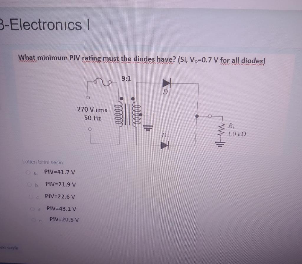 Solved B-Electronics | What minimum PIV rating must the | Chegg.com