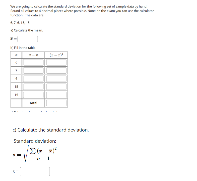 Solved We are going to calculate the standard deviation for | Chegg.com