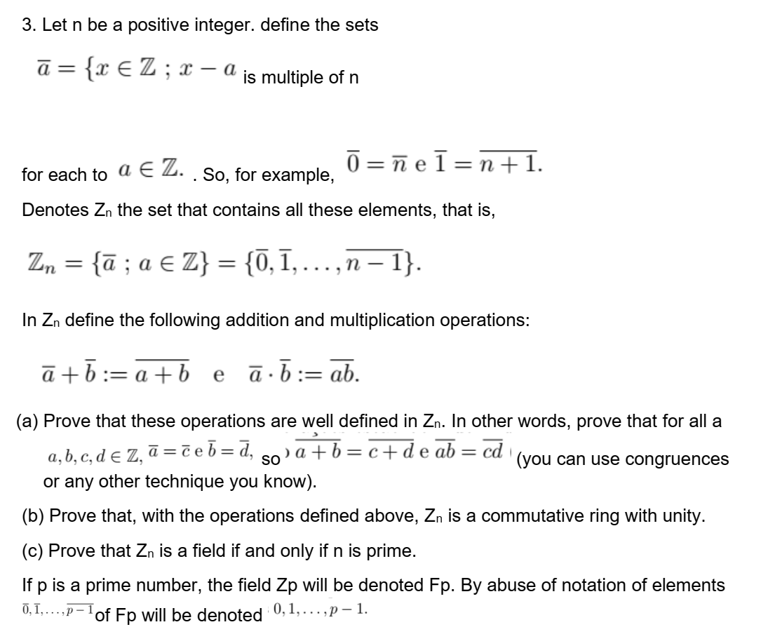 Solved 3. Let n be a positive integer. define the sets | Chegg.com
