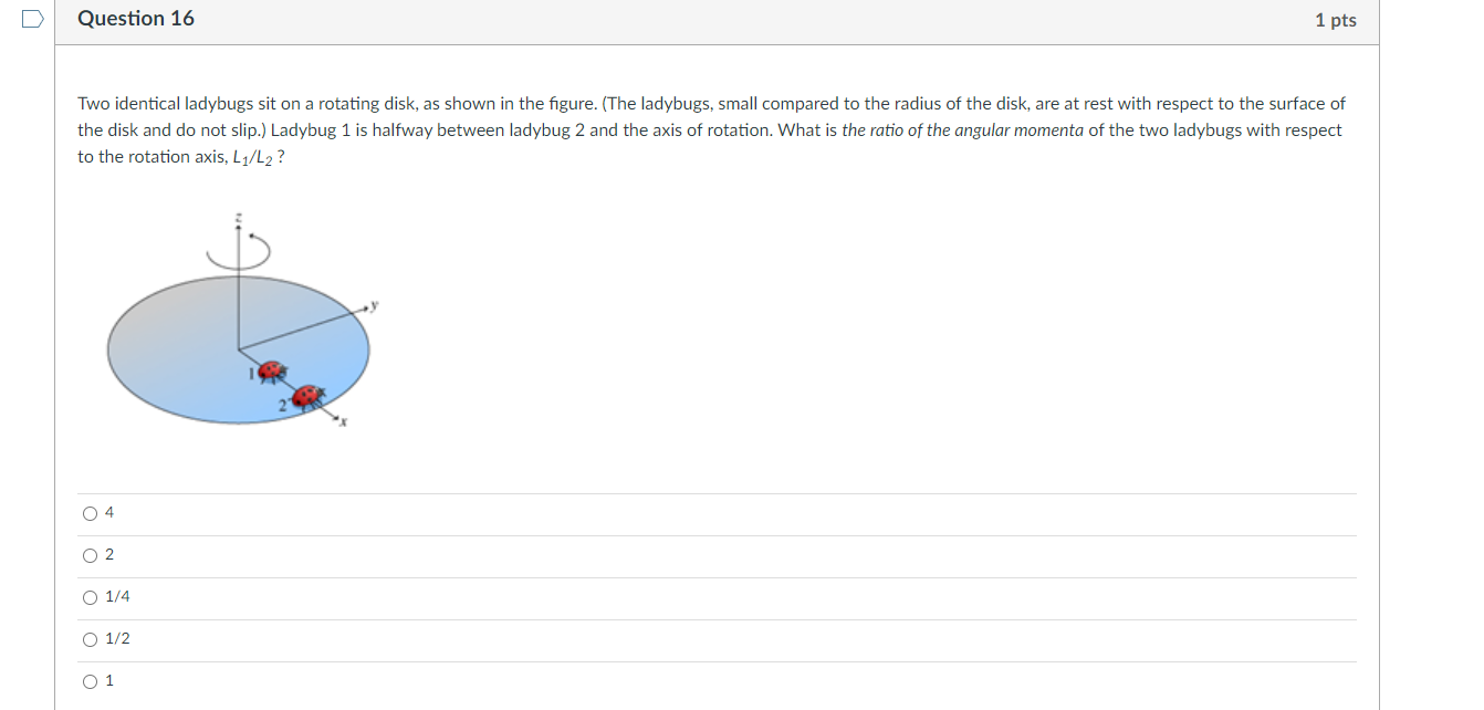 Solved Question 16 1 pts Two identical ladybugs sit on a | Chegg.com