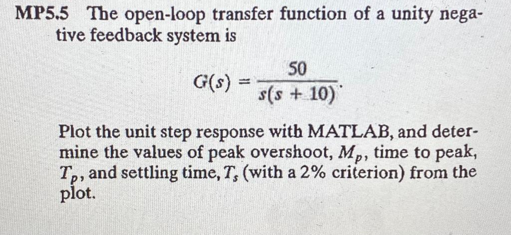 Solved MP5.5 The open-loop transfer function of a unity | Chegg.com