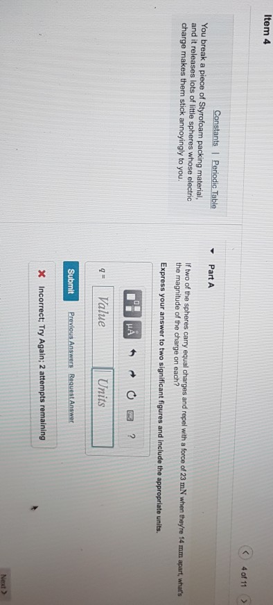 Solved Item 4 K4 of 11> Constants Periodic Table Part A You | Chegg.com