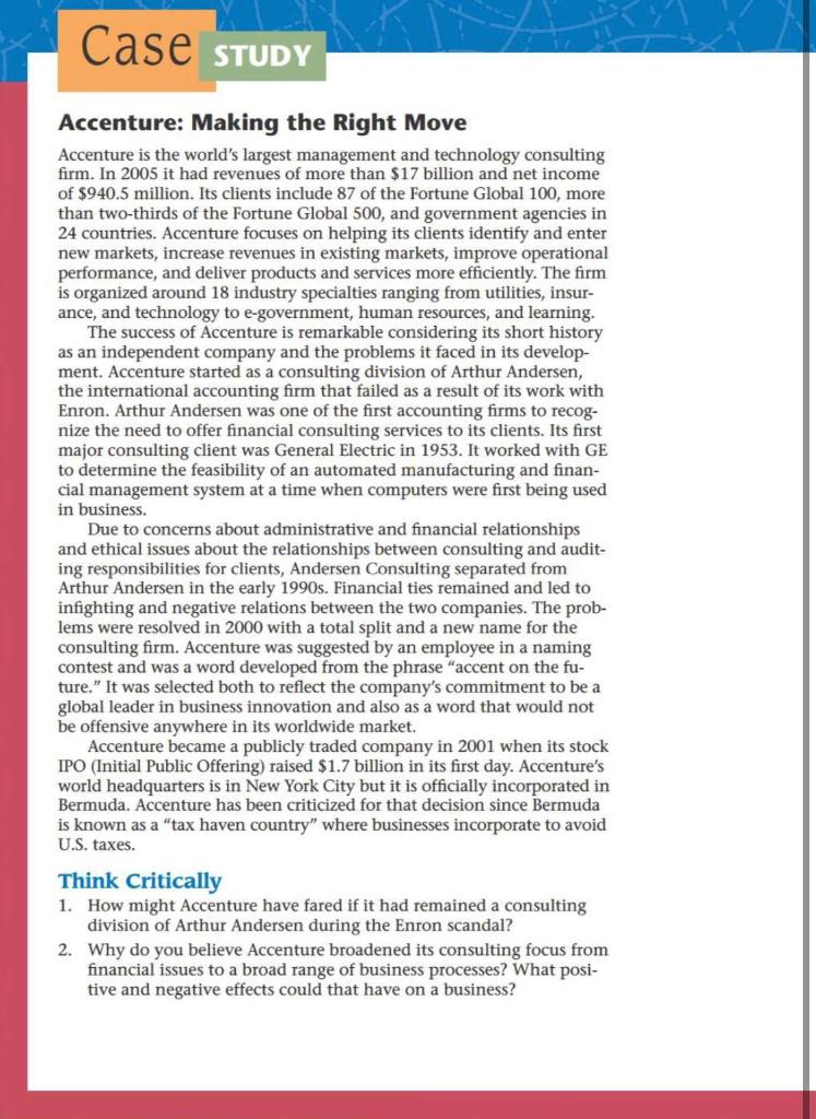 Case STUDY Accenture: Making the Right Move Accenture | Chegg.com